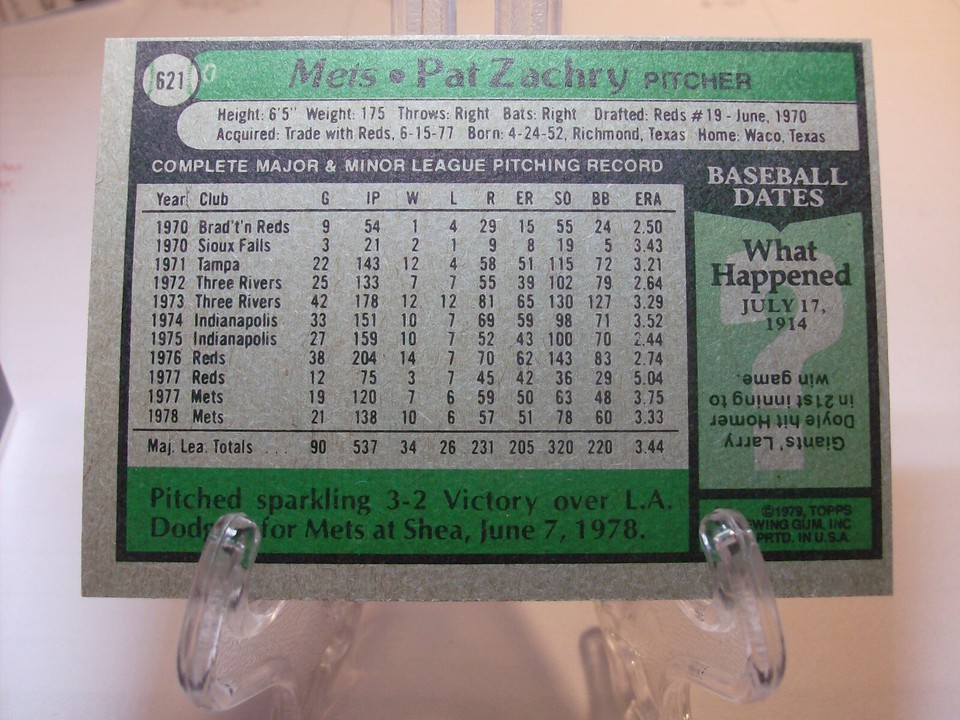 1979 Topps Baseball Card #621 Pat Zachry (92170) | eBay