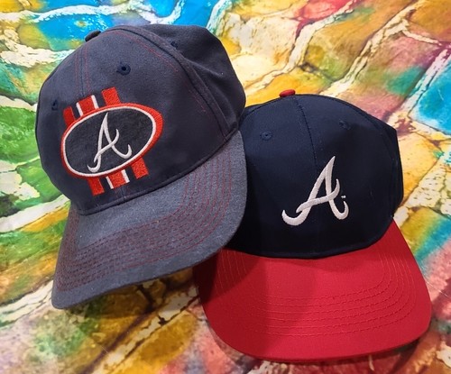 ATLANTA BRAVES MLB Hat Baseball Cap Navy Red Vintage Lot Of 2 Strapback ...