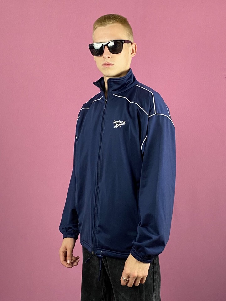 Reebok Vintage Men's Track Jacket - XS Navy Blue Polyester Retro Sport ...