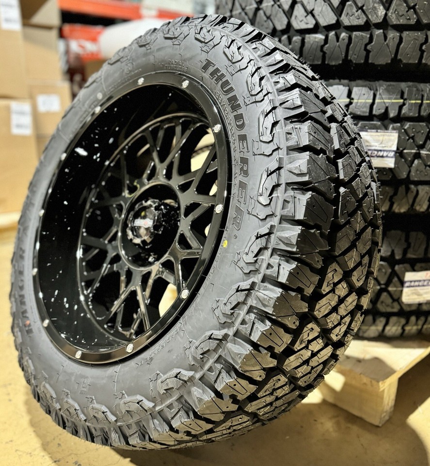 20x10 Vision Rocker Black Wheels Rims 33" AT Tires 5x5 Jeep Wrangler JK ...