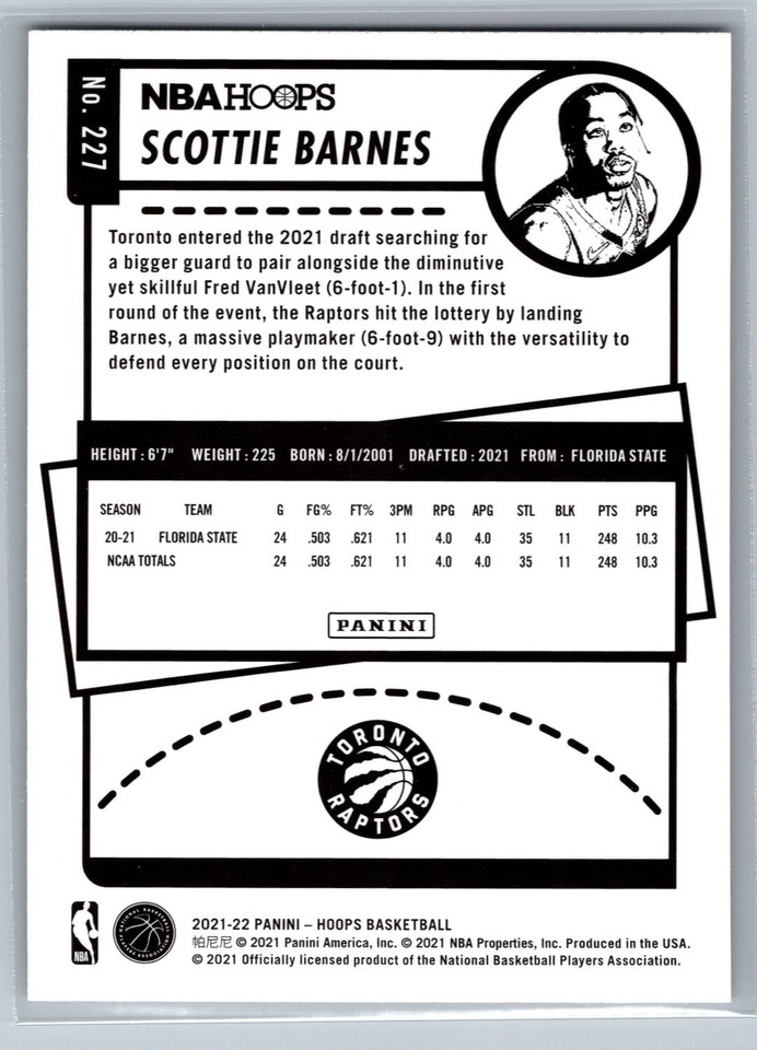 2021 Hoops Basketball #227 Scottie Barnes RC Toronto Raptors | eBay
