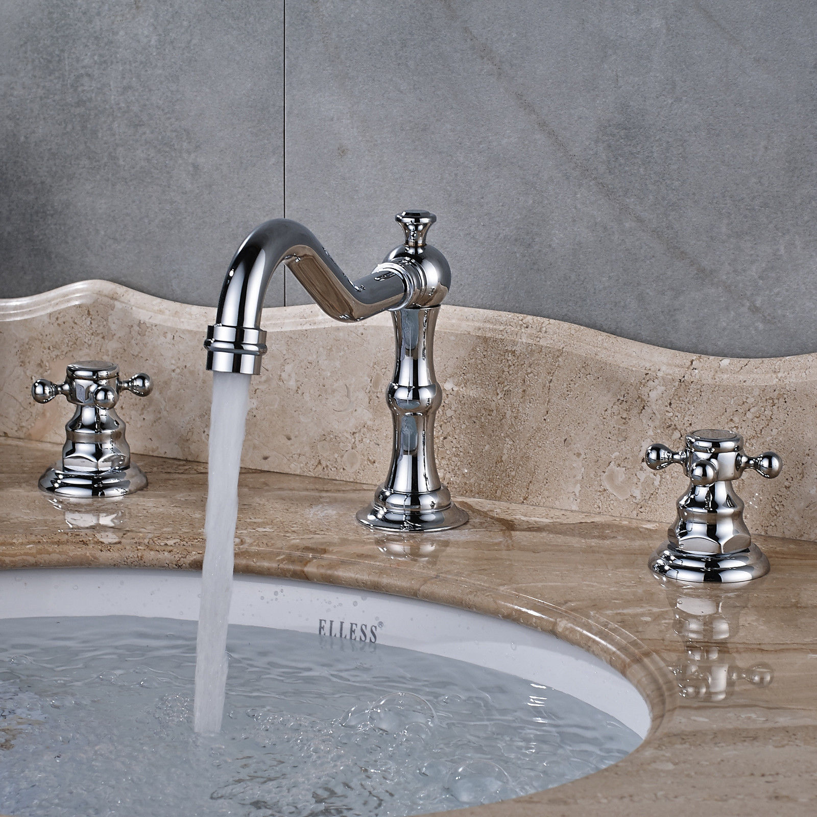 Waterfall Widespread Bathroom Sink Faucet 3-Hole 2 Cross Handle Vanity ...