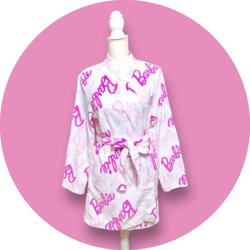 Barbie Bathrobe Sleepwear Pink White Plush Logo Women's Size XL NWT | eBay