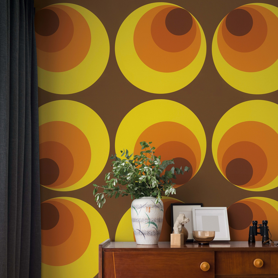 AS Creation Retro Geometric Wallpaper Vintage Feature Wall Yellow/Brown ...