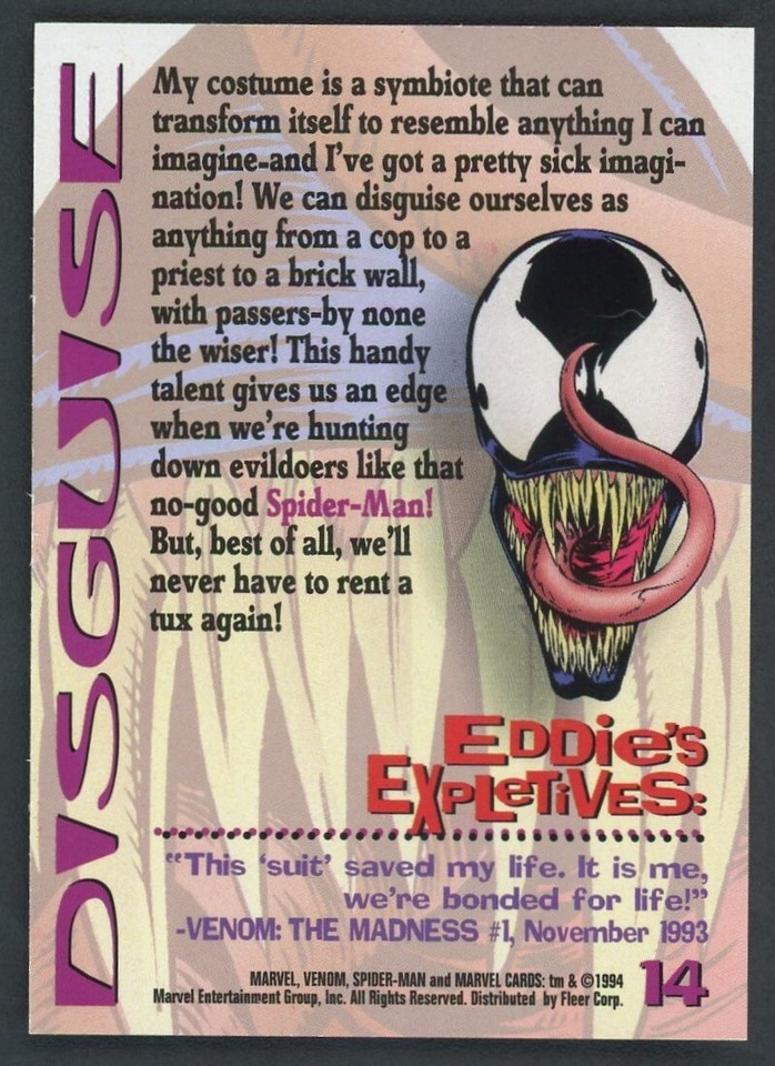 1994 Fleer Marvel Amazing Spider-Man DISGUISE #14 Venom | eBay