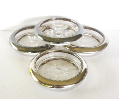 Set of 4 Vintage LEONARD Silver Plated Glass STARBURST COASTER Italy ...