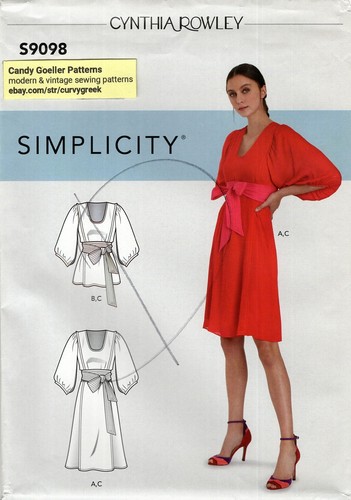 Simplicity S9098 Dress & Top w Sash, Balloon Sleeve Sz 6-14 UC Cynthia ...