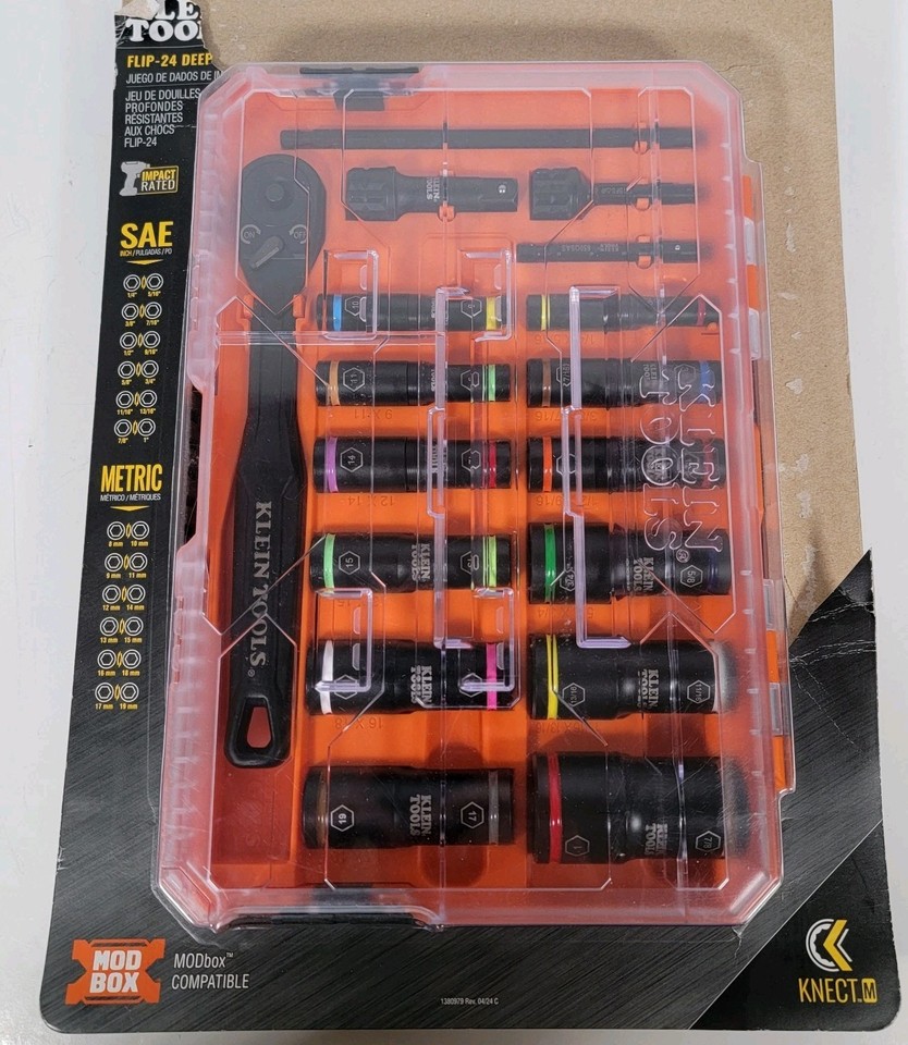Klein Tools 65626 KNECT Flip24 Deep-Well Heavy Duty Impact Socket Set ...