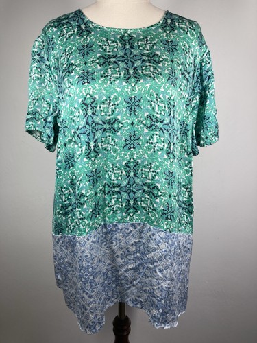 Blue Illusion Women's Tunic Top XL Green Blue Paisley Silk Smart Casual ...
