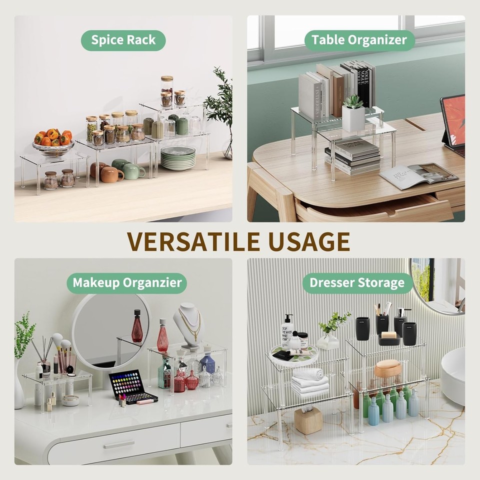 Acrylic Kitchen Cabinet Organizer Set - Clear Spice Rack & Shelf ...