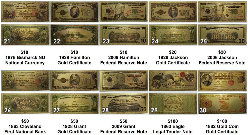 24K Gold-Plated Foil Note Currency Bill Paper Money Novelty Famous Cash ...