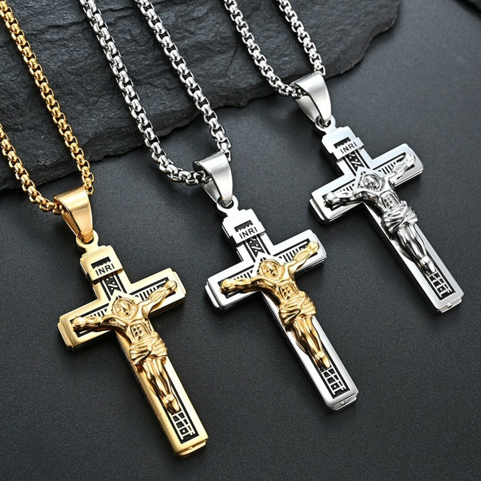 Mens Unisex Jesus Christ Crucifix Cross Pendant Christian Necklace ...