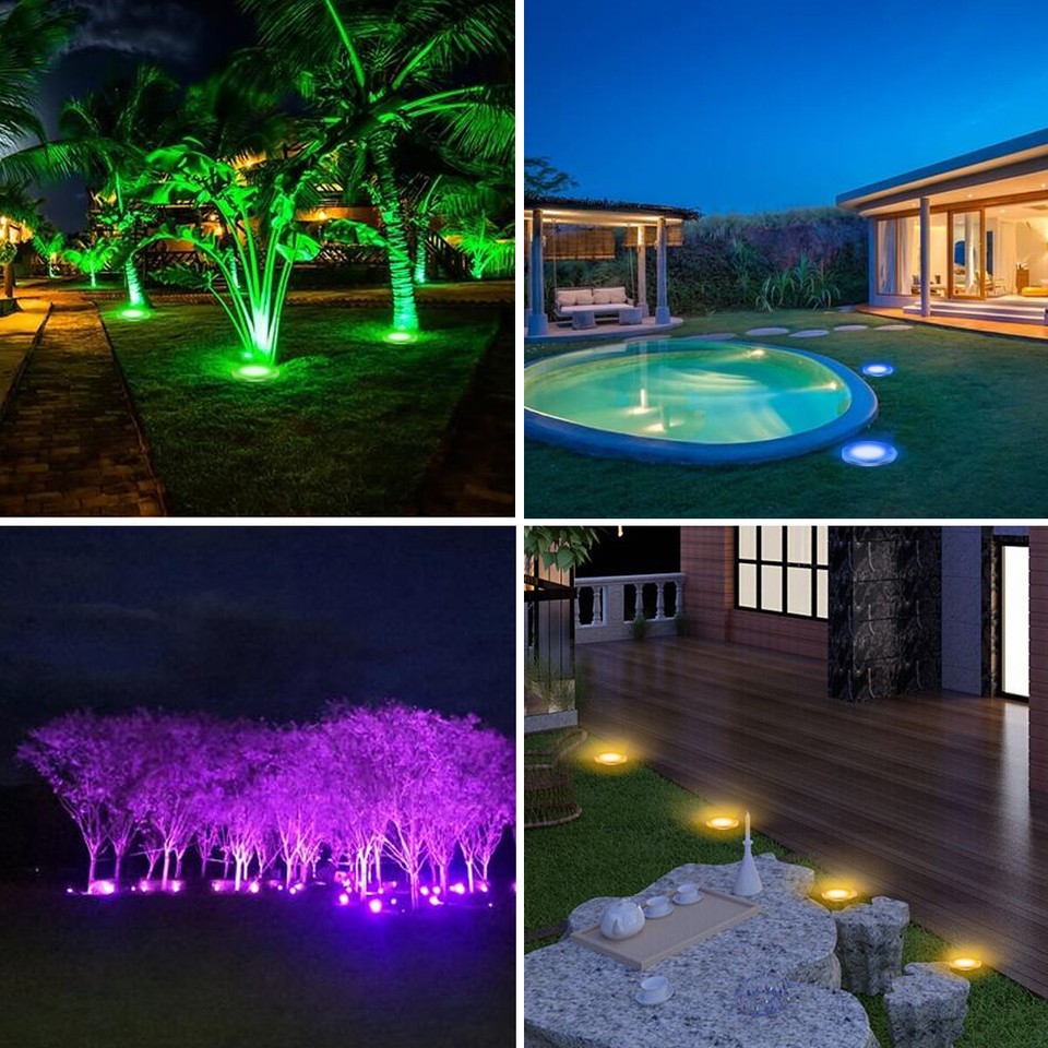 LED Solar RGB Ground Lights Floor Decking Patio Outdoor Garden Lawn ...