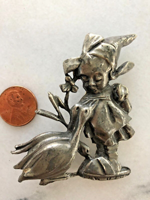 Vintage Pewter Silson Netherlands Dutch Girl Geese Pin Brooch Spring ...