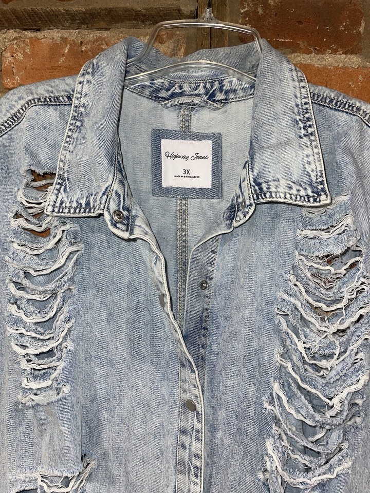 HIGHWAY JEANS Duster Jacket 3X Distressed Ripped Long Blue Denim | eBay