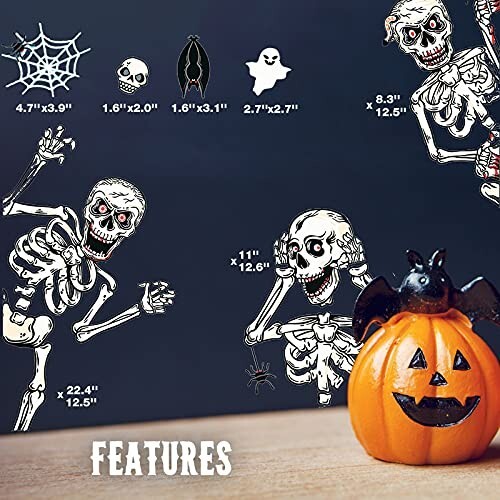 NEW Halloween Skeleton Scene Large Window Clings Bats Spiders Spooky ...