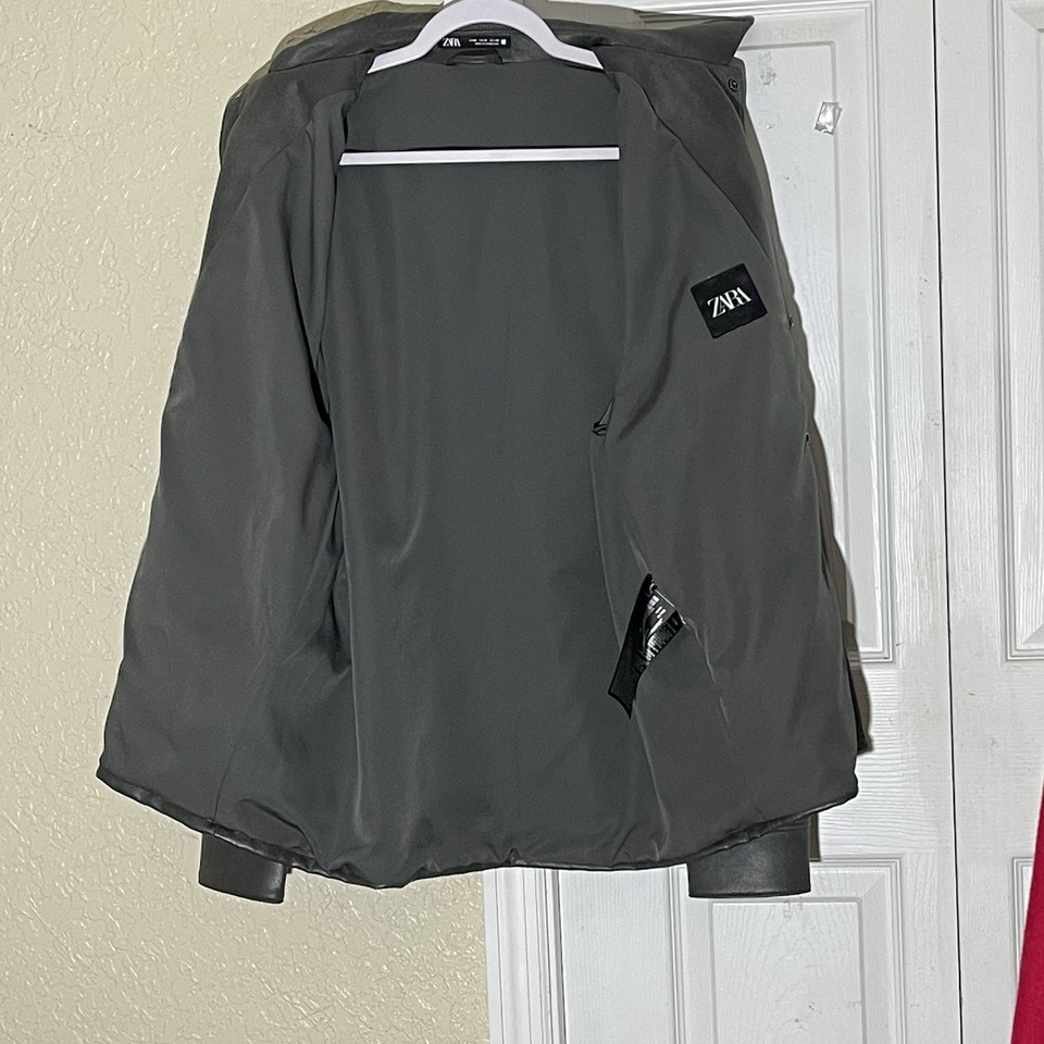Zara Mens Gray Faux Leather Over Shirt Jacket size Medium New without ...