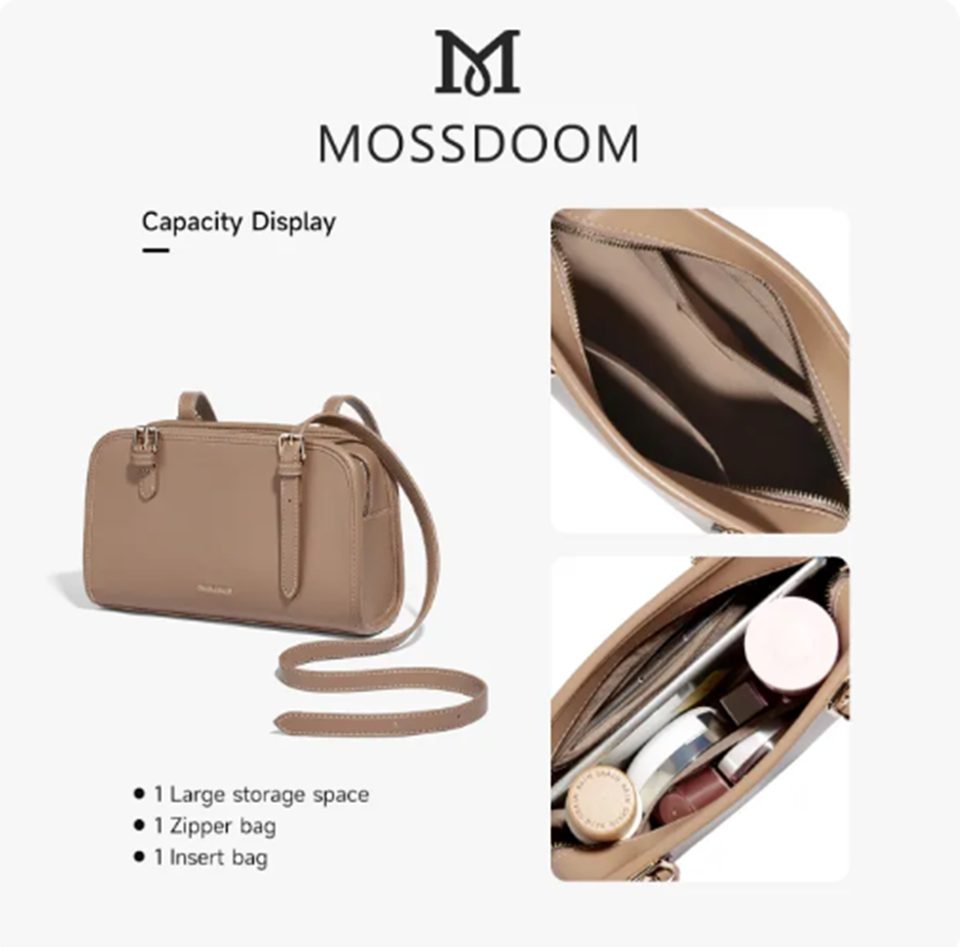 Mossdoom Shoulder Bag Beige&Black PU Leather Minimal Simple Korean ...