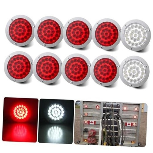 10Pcs 4" Inch Round LED Trailer Tail Lights 24 LED Flange Mount, 8 Red ...