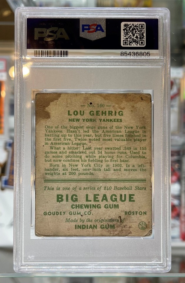 1933 Goudey Baseball #160 Lou Gehrig Rookie Card RC Graded PSA 1 ...