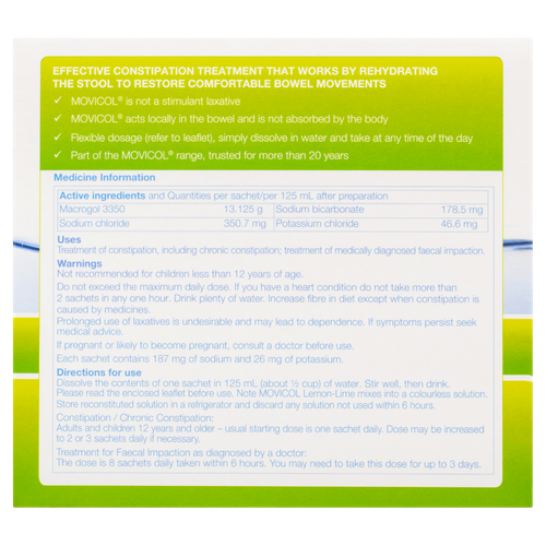 MOVICOL Constipation Relief Powder 30 Sachets Lemon Lime Macrogol 3350 ...