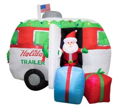 NEW 7ft Santa Airstream Trailer RV Camper Gemmy Lighted Airblown Yard ...