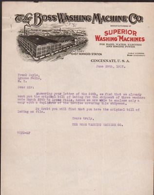 1917 Boss Washing Machine Co - Cincinnati Ohio - History Letter Head ...
