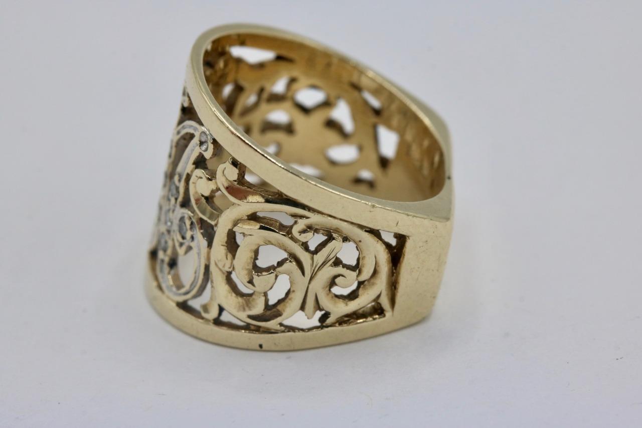 14K Gold Cursive Letter "M" Wide Filigree Graduated D… - Gem