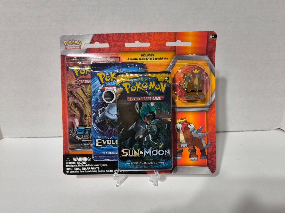 Pokemon Entei 3-Pack Pin Blister (Steam Siege, Evolutions, Sun & Moon ...