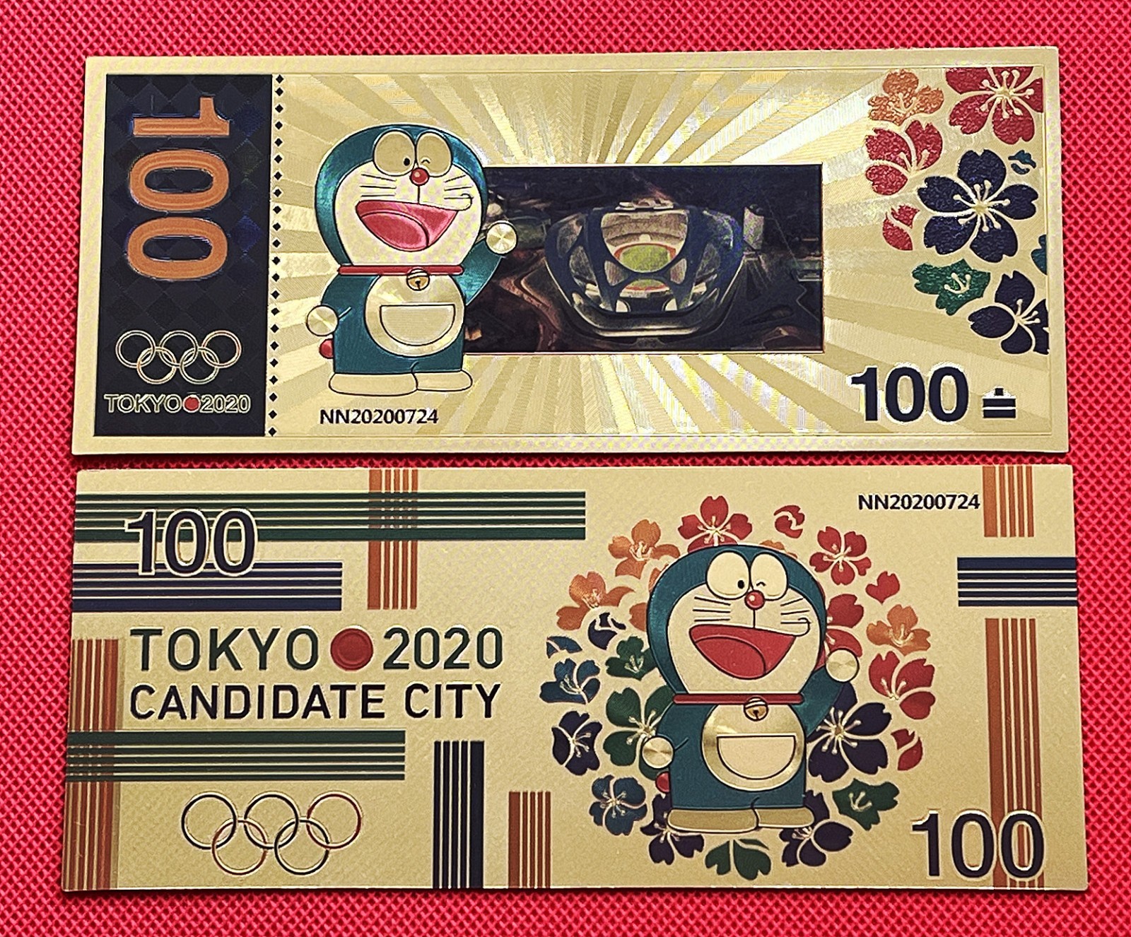 100 Pieces of Tokyo Olympics Japanese Doraemon Gold Leaf Commemorative ...