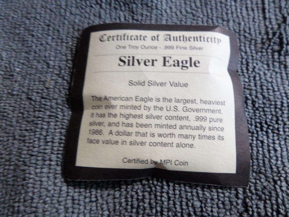 2000 Silver AMERICAN EAGLE One Dollar Coin w/ COA & Original Packaging ...