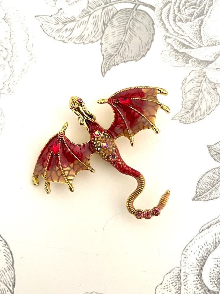 Vintage Inspired Red Fantasy Dragon Brooch Pin with Rhinestones EY41 | eBay