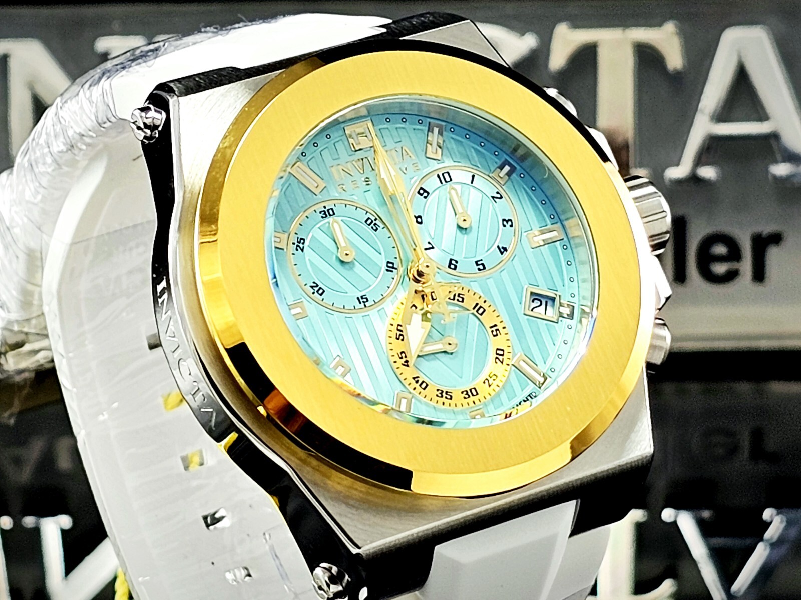 INVICTA 50MM MEN’S RESERVE AKULA SWISS CHRONO TURQUOISE DIAL W/GOLD ...
