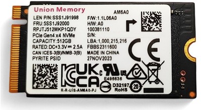 UNION MEMORY SOLID STATE DRIVE SSD 512GB M.2 MINI PCIe GEN4 X4 NVMe ...