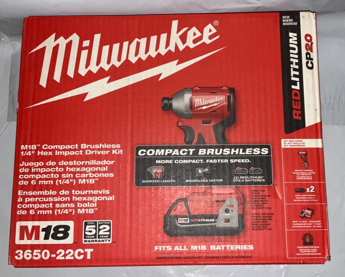 Milwaukee 3650-22Ct M18 Compact Impact Driver Set With 2 Batteries ...