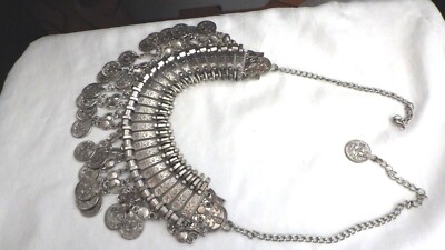 FABULOUS SILVER PLATED ETHNIC DESIGN NECKLACE W, DANGLING COIN SHAPE ...
