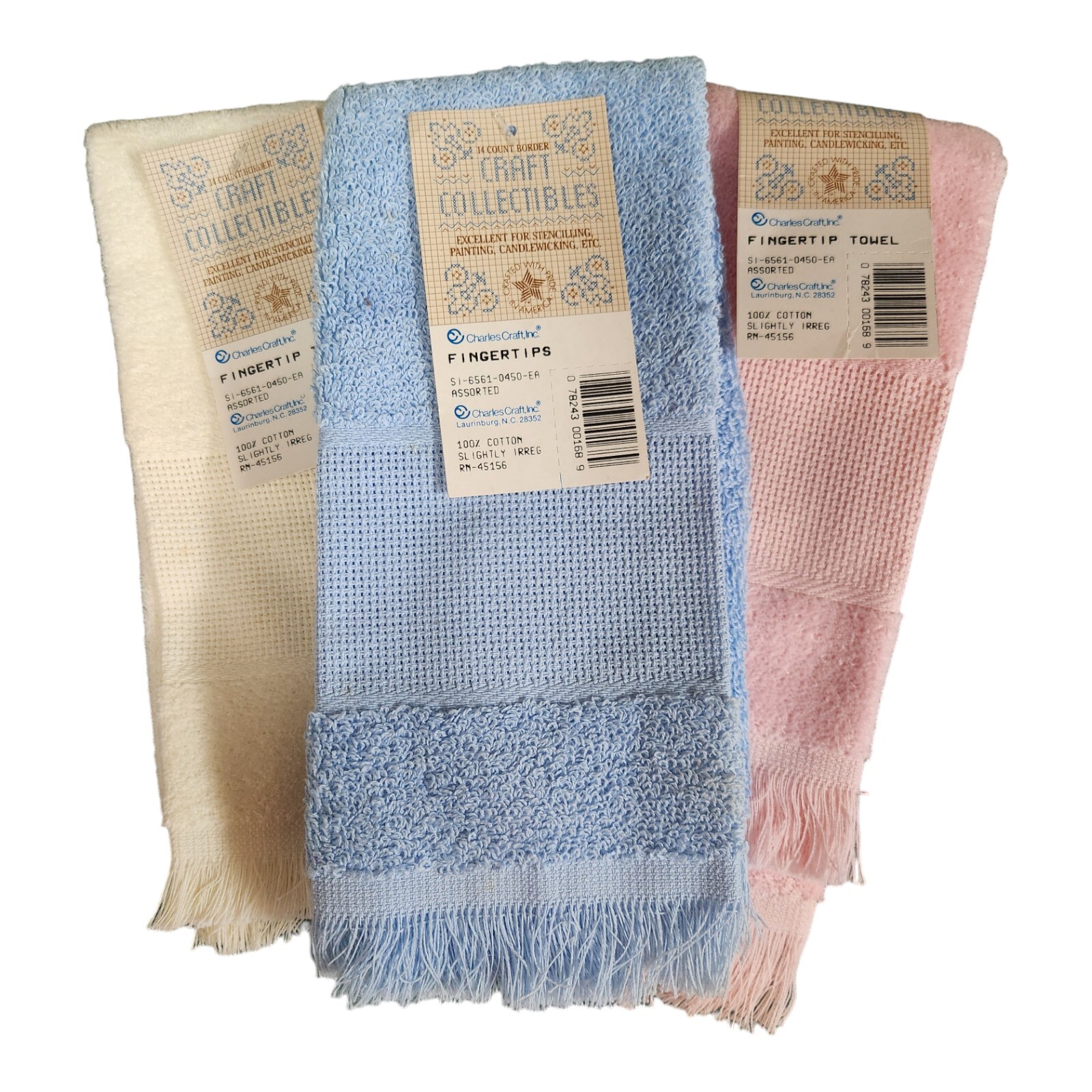 Lot of 3 Charles Craft Fingertip Painting Cross Stitch Towels Pink ...