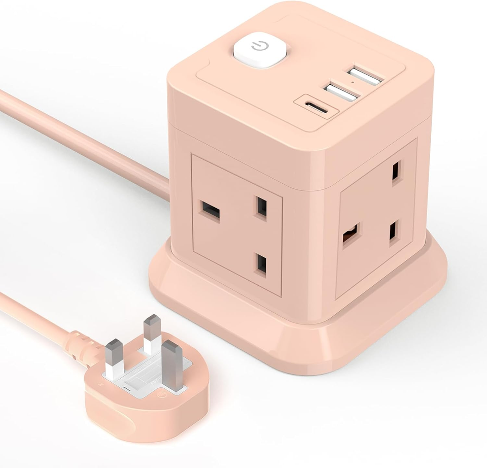 Cube Extension Lead with USB Slots, 4 Way Multi Plug Power Strip with 3 ...
