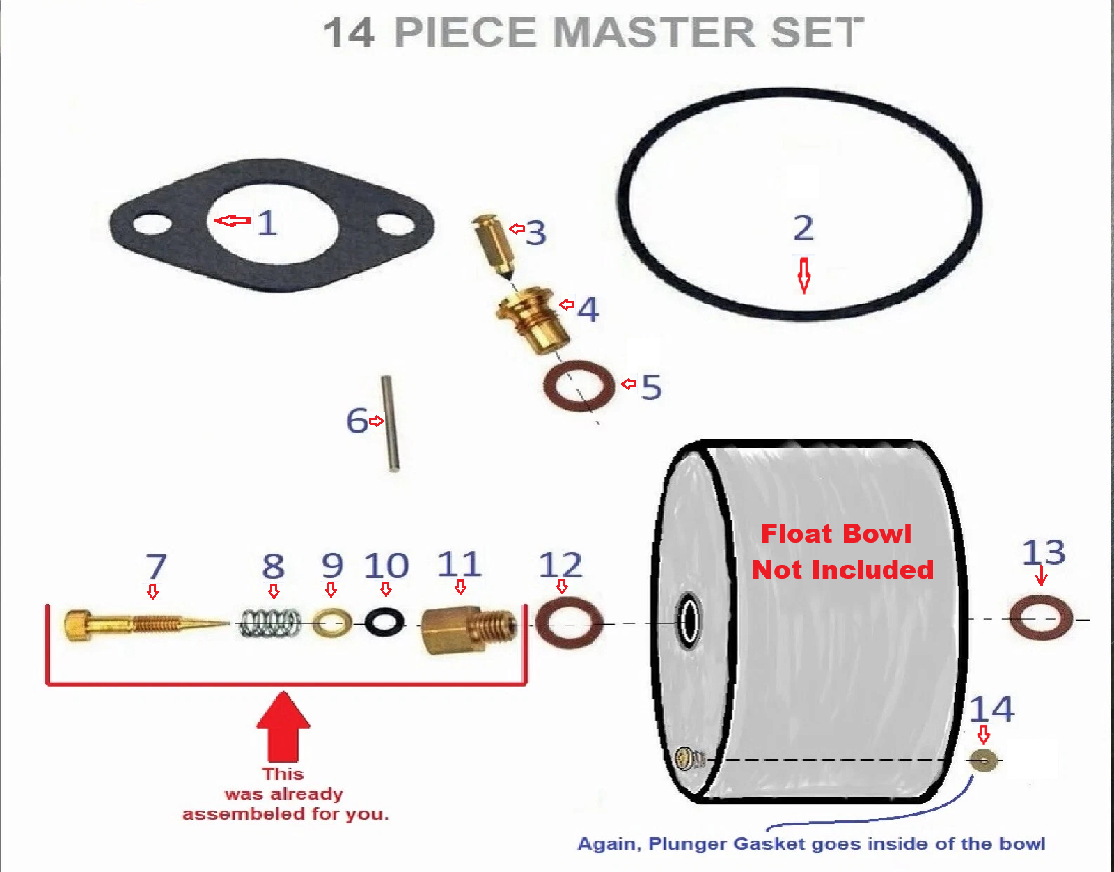 Tecumseh, Clinton Carburetor kit LMV, LMG, VH100, VH-100, VH80, 631608 ...