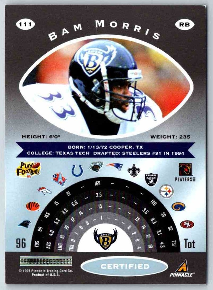 1997 Pinnacle Certified NFL Bam Morris #111 Football Card | eBay