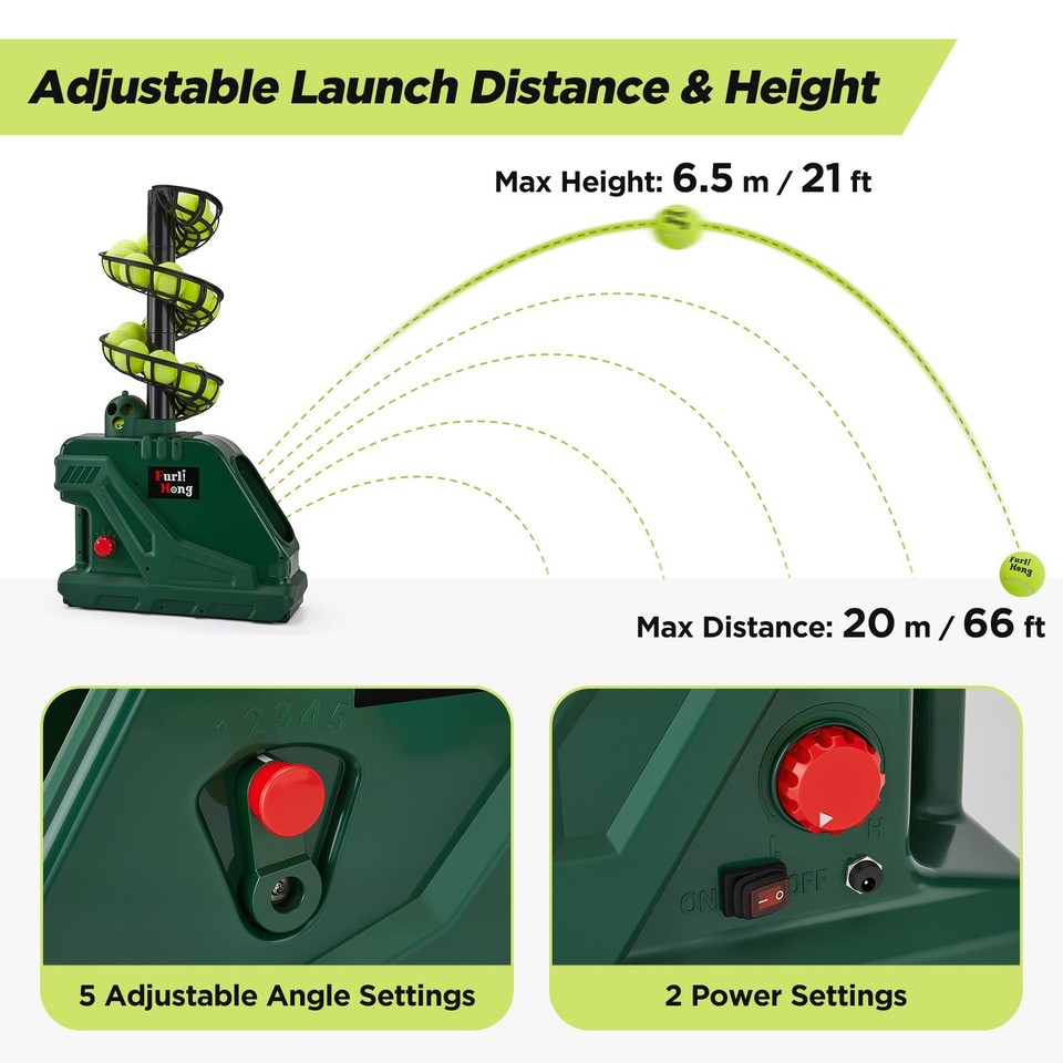 3819BH Portable Tennis Ball Machine – 5 Adjustable Angles, 2 Power ...