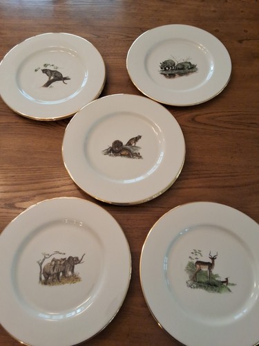 Delano Studios 9 Gold Rim Dinner Plates Safari African Animals VTG 1962 ...
