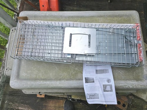 32" Live Large Animal Trap Humane Raccoon Cage Spring Loaded Folding ...