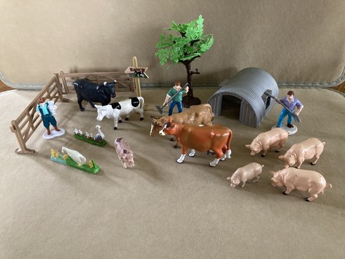 Toy Farmyard Animals - Farmer, Cow, Poultry, Signpost Pigs,Sty and ...