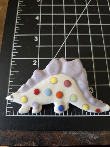 ruby z ceramic glass enamel brooch pin Dinosaur colorful pastel polka ...