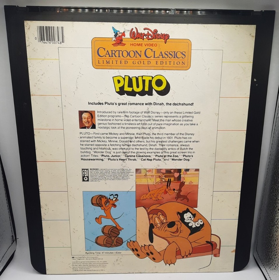 Walt Disney Cartoon Classics PLUTO Rca Selectavision Ced Videodisc ...