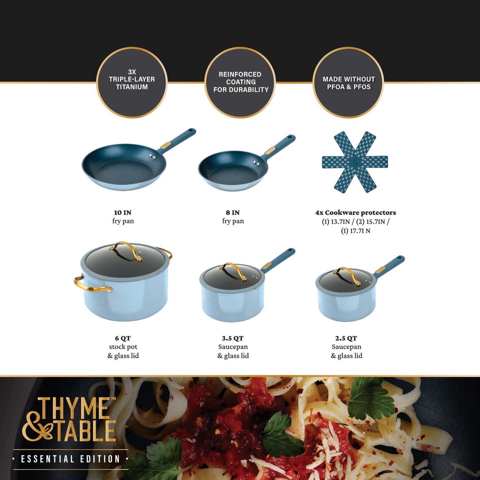 Thyme & Table Triple Layer NonStick 12Piece Granite Versatile Cookware Set Blue | eBay
