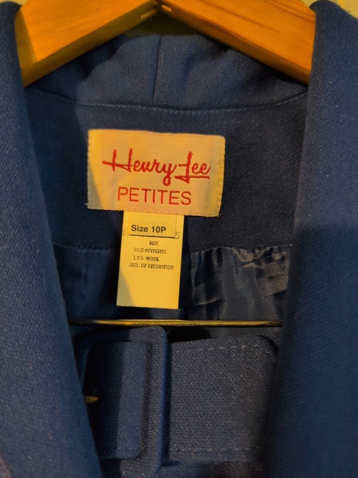 Women's Henry Lee 2 Piece Skirt Suit Royal Blue 10 Petite Set Business ...