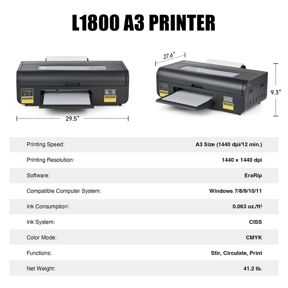 CREWORKS L1800 A3 DTF Printer Transfer Printing Machine with Oven ...