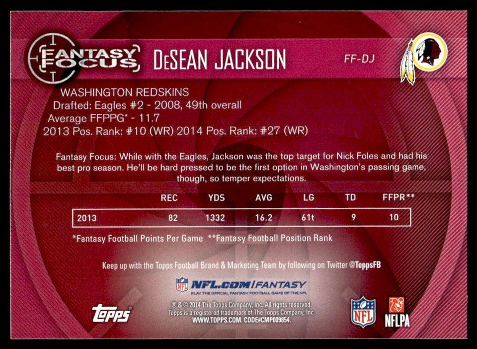 2014 Topps FF-DJ DeSean Jackson Washington Redskins Football Card | eBay